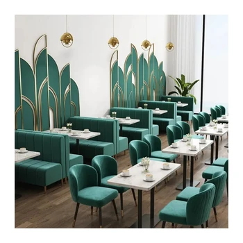 Modern Restaurant Furniture Velvet Green Booth Seats Cafeteria Sofa ...