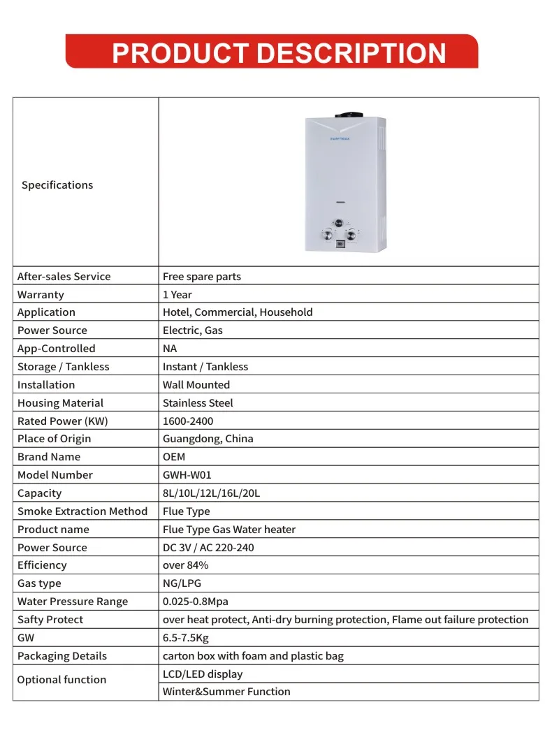 High Quality Tankless Gas Geyser - Instant Water Heater