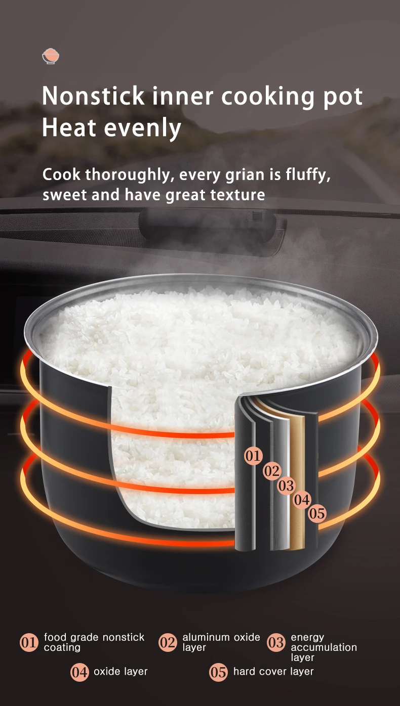2L Portable Car Rice Cooker - Fast, Efficient Cooking
