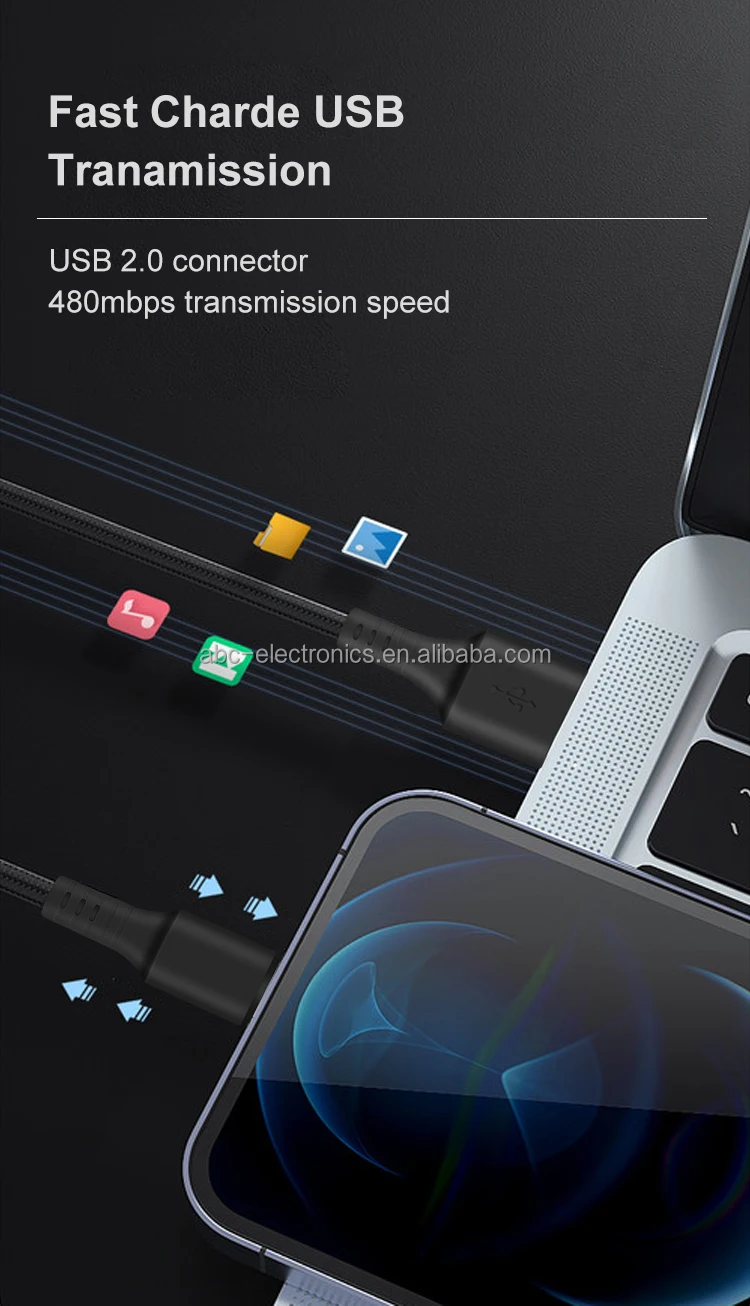 Usb Cable Type-c Connector 5v/2a Fast Charging 3.3ft Nylon Braided Usb ...