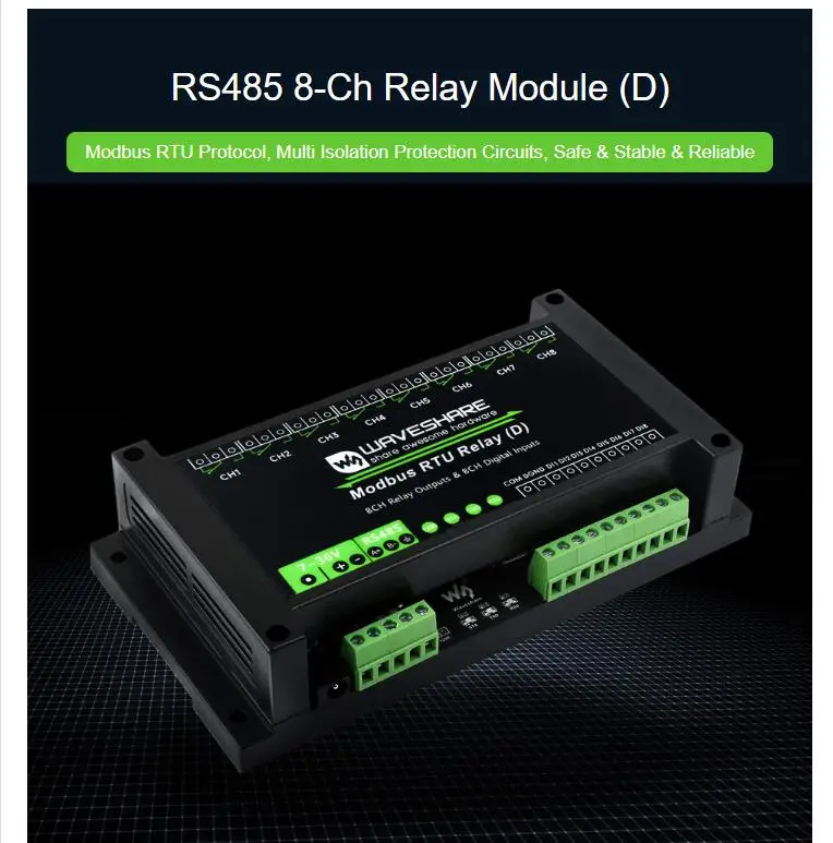 Modbus RTU 8-Ch Relay Module (D) - Industrial Control