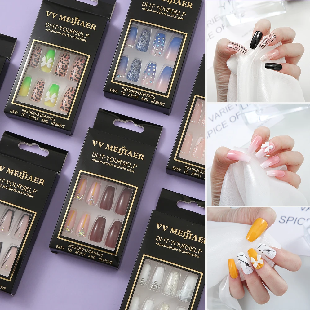 French Style Artificial Fingernails Fake Nail Packaging 3d Flowers ...