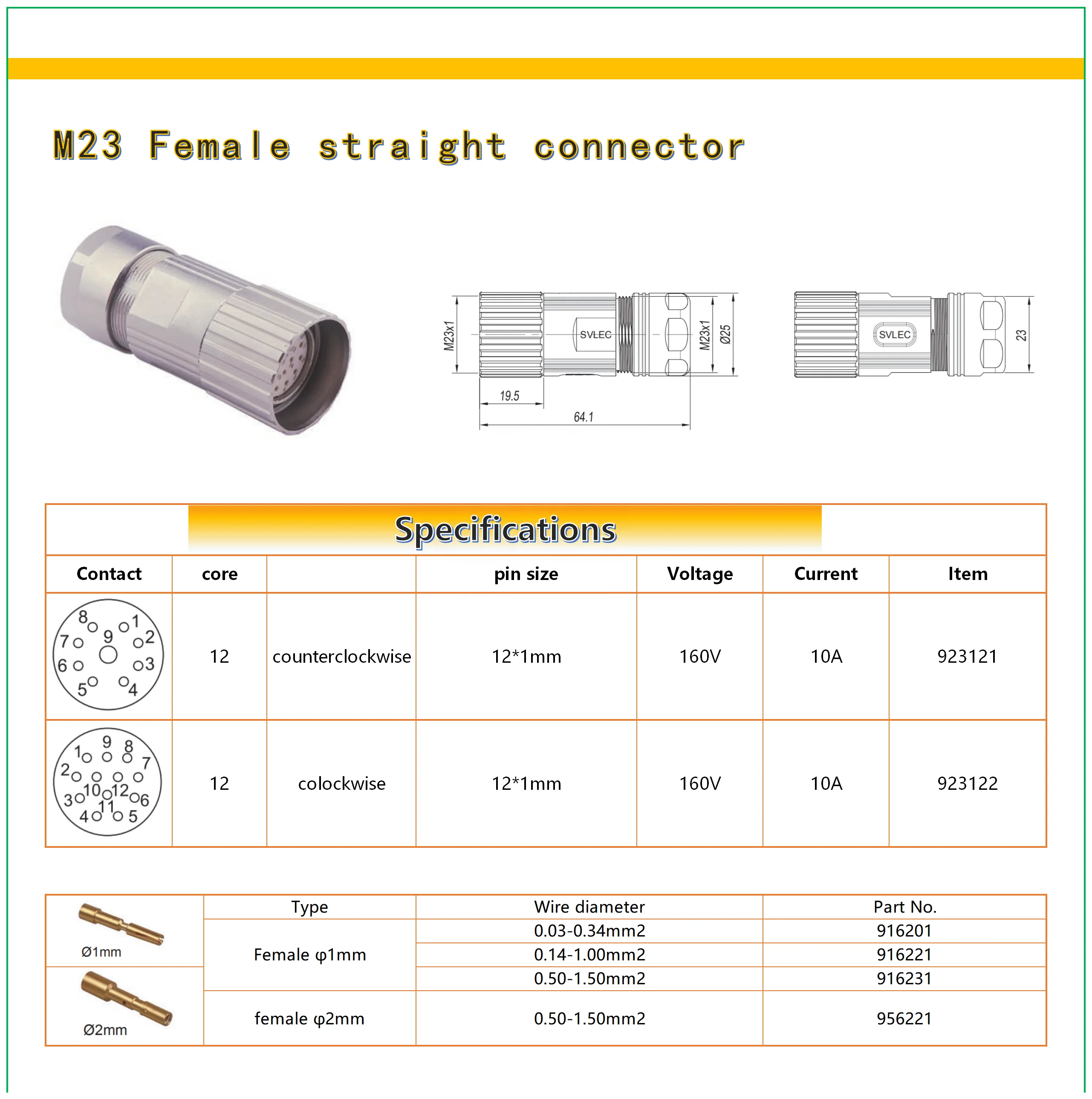 Male Female Straight 12p M23 Connector For Servo Motor - Buy 19 Pin M23 Connector 17 Pin M23 ...