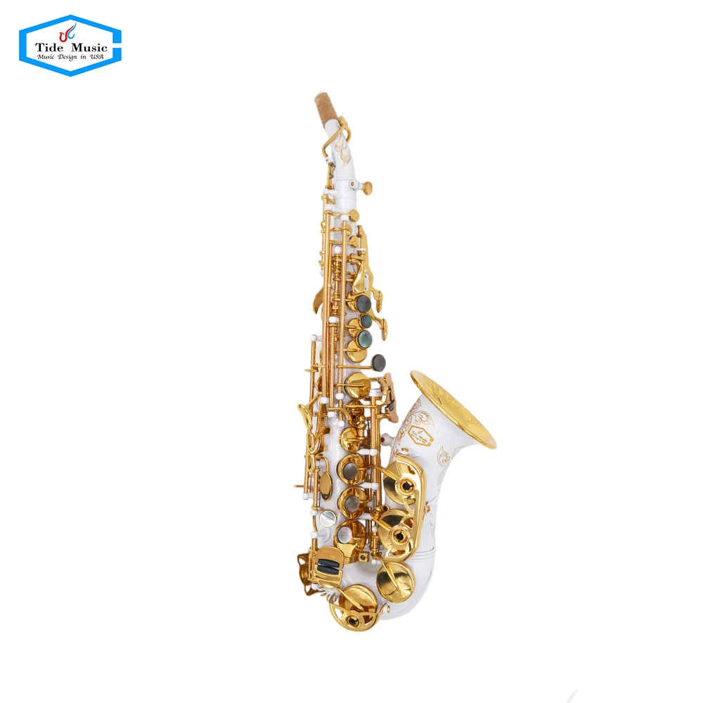 Tide Music Yani Style White Paint Lacquered Curved Soprano Saxophone