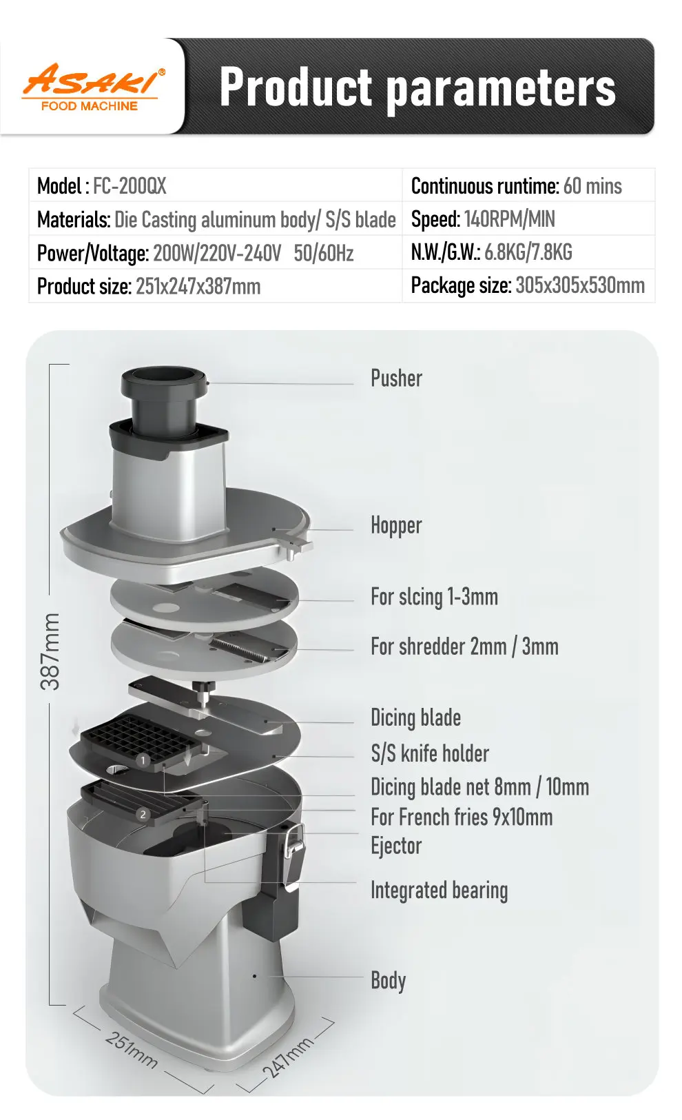 ASAKI Vegetable Cutter Machine - Efficient & Multi-functional