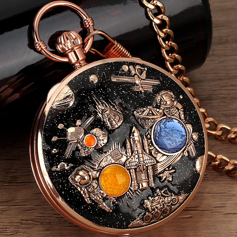 Luxury Musical Clock Pendant Skylab Space Astronaut Music Box Pocket ...
