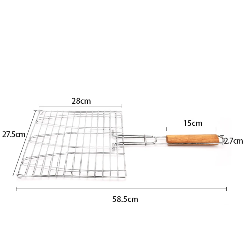 Customized Stainless Steel Triple Fish Grill Basket With Wood Handle ...