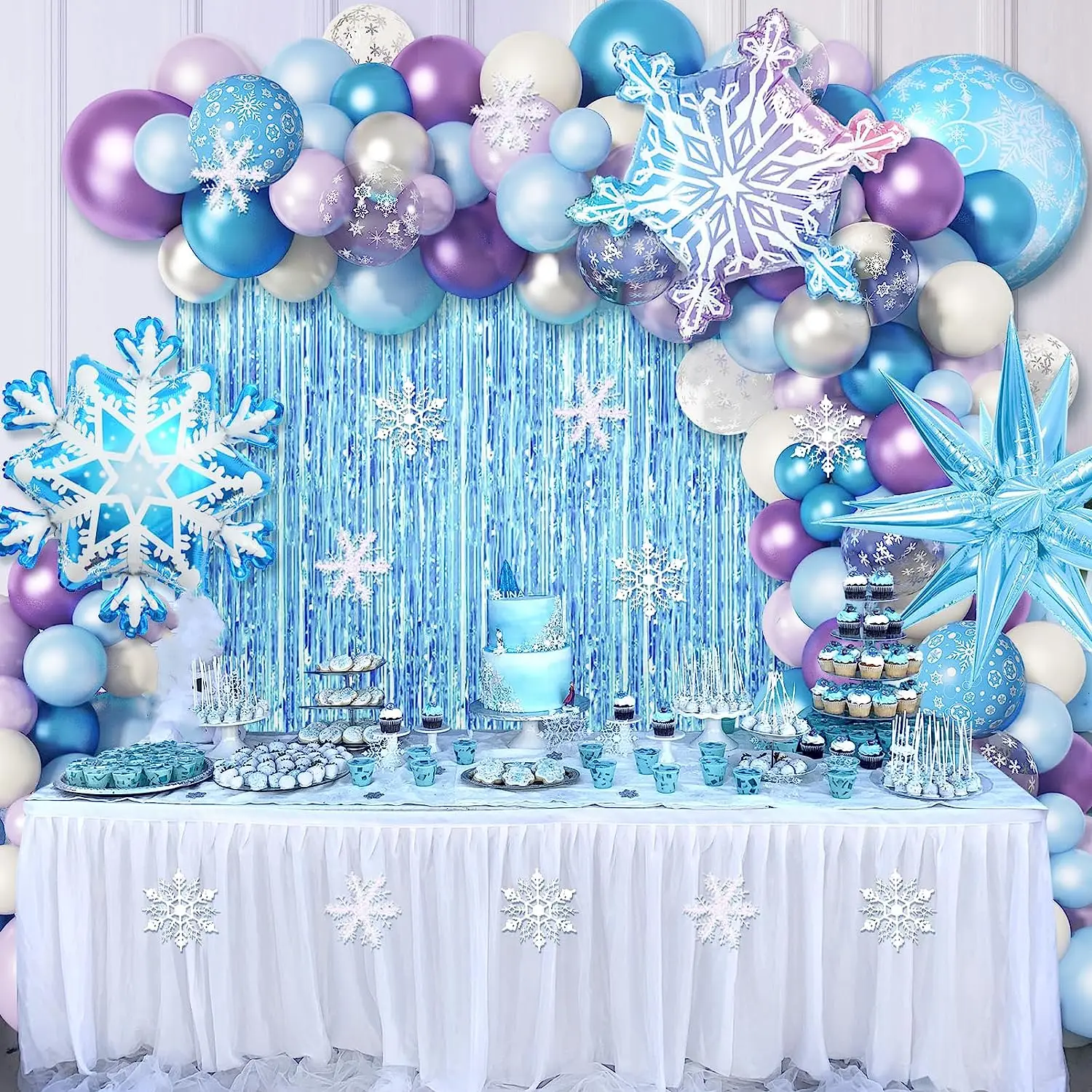 Frozen Blue Balloons Arch Garland Kit Snowflake Winter Wonderland ...