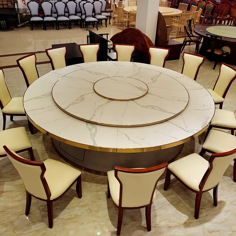 Modern Solid Wood Dining Room Table Automatic Rotating Electric Dining ...