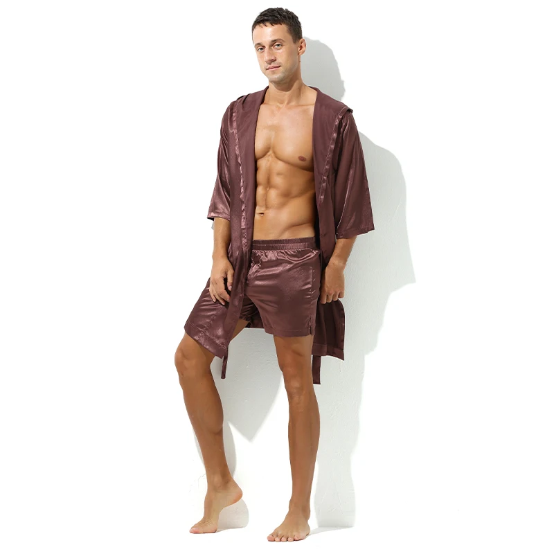 Luxury Design Silk Satin Robe Man's Pajama Vintage Bathrobe Men Silk ...