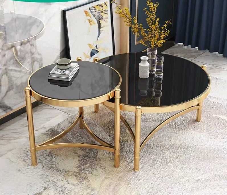 Cheap Round Coffee Table Set Of 2 Glass Top Wood Modern Small Black ...