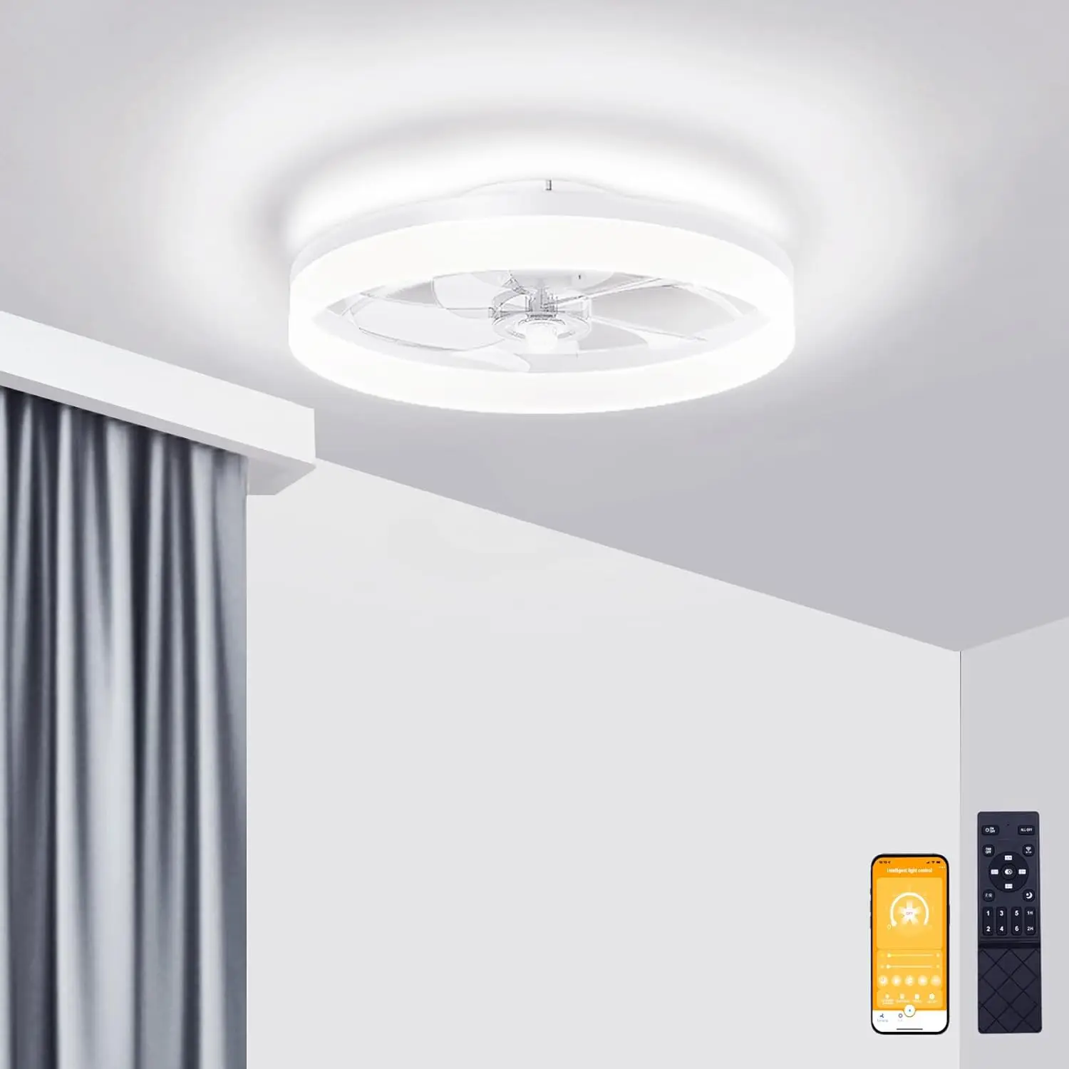 50cm Fandelier Ceiling Fan Flush Mout Smart Bladeless Low Profile Led ...
