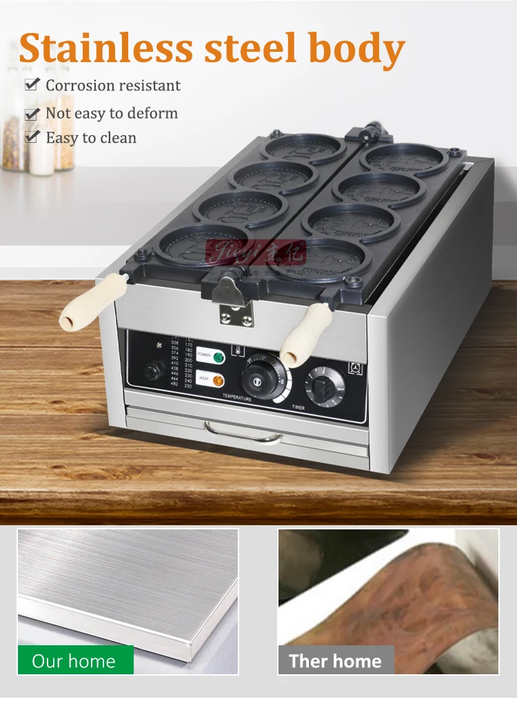 3-piece Commercial Round Coin Waffle Maker Machine