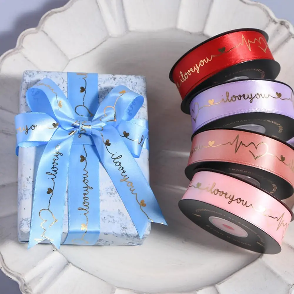 Custom Gold Foil 3d Embossed Printed Gift Polyester Satin Ribbon With ...