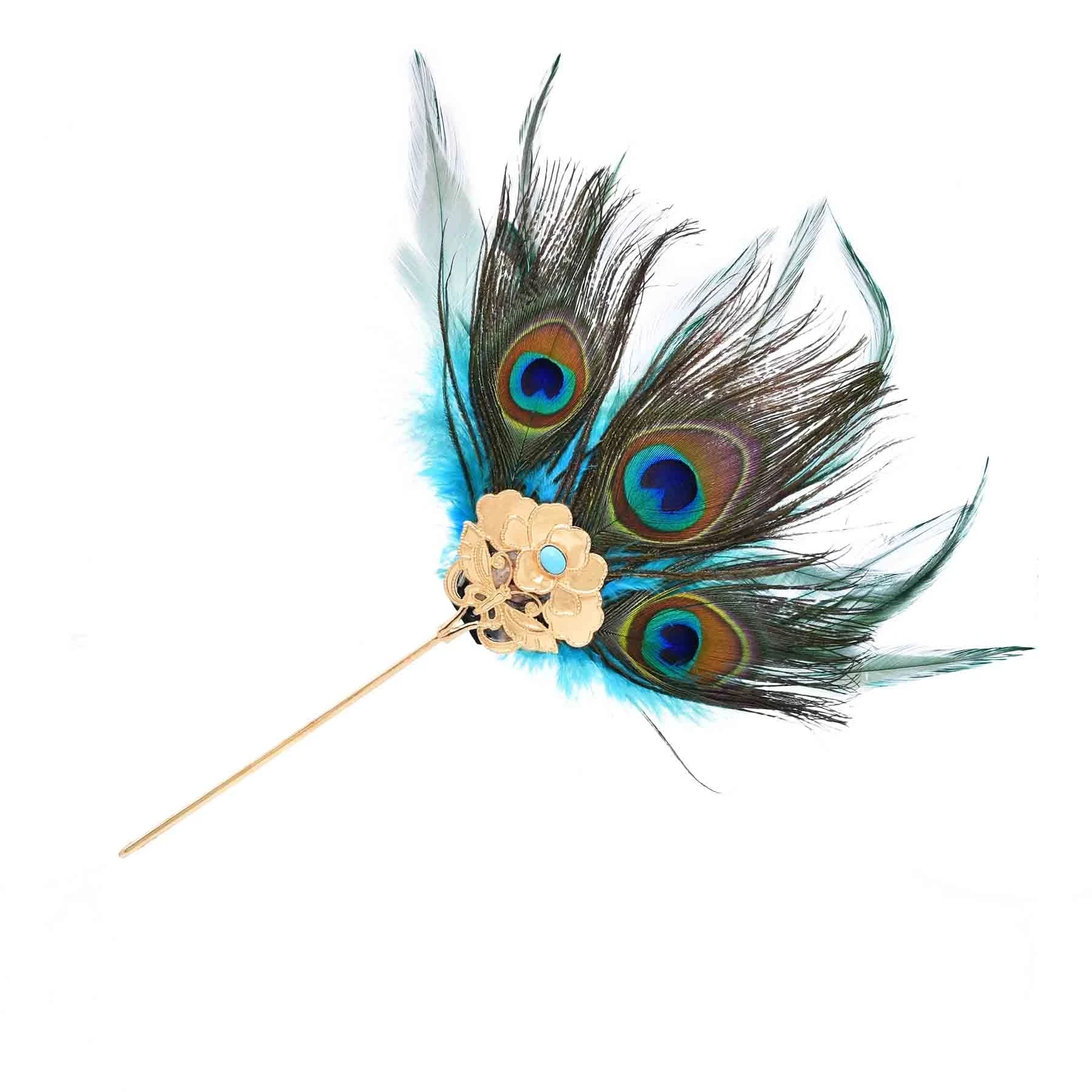 Fashion Ethnic Peacock Feather Flower Pattern Women Hairpin Hair ...