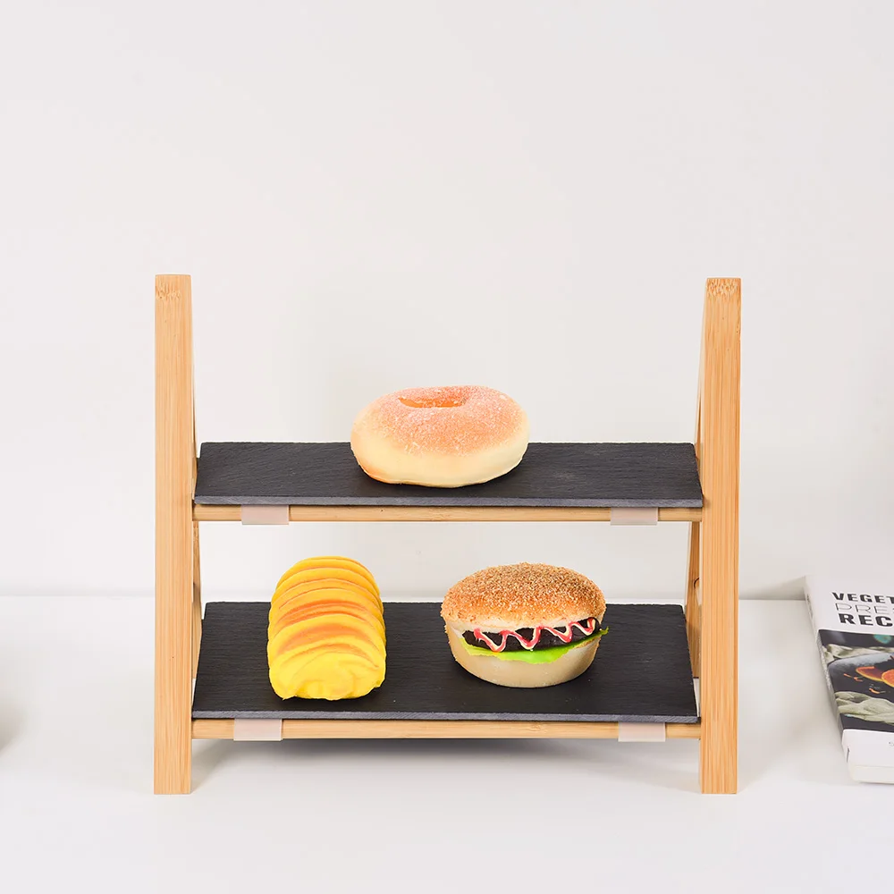 2 Tier Slate Food Display Stand Cheese Board Dessert Cake Stand for ...