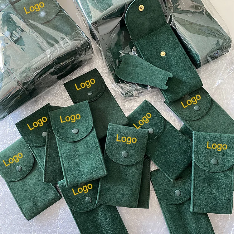 Luxury Genuine Leather Green Roll Pouch with Custom Logo
