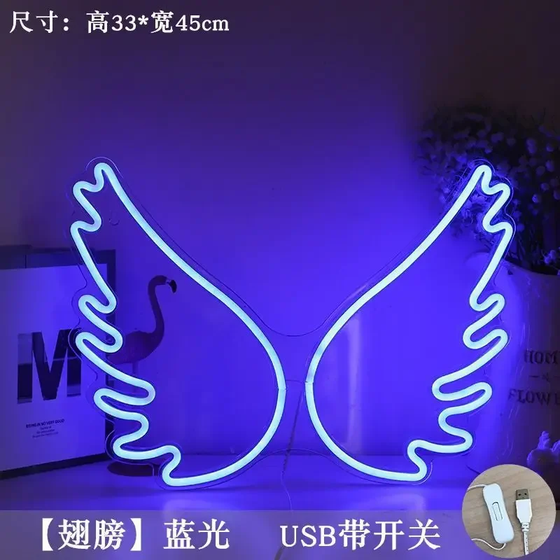 Usb Neon Light Angle Wing Led Neon Signs Room Wall Decor Night Light ...