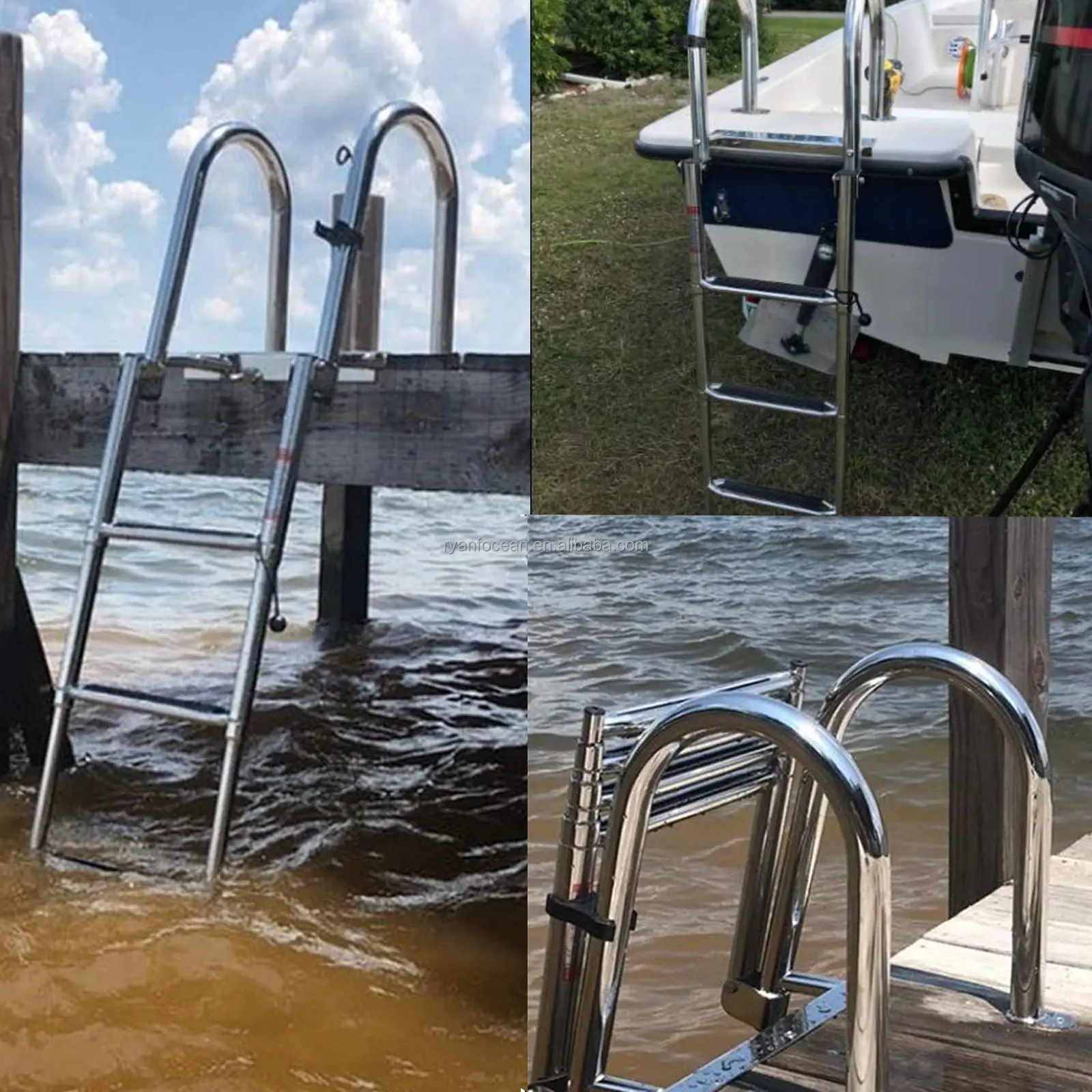 4 Steps Stainless Steel Boat Ladder - Heavy Duty & Durable