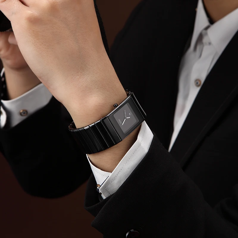 Black Ceramic Rectangle Business Watch for Men - Luminous, Waterproof ...