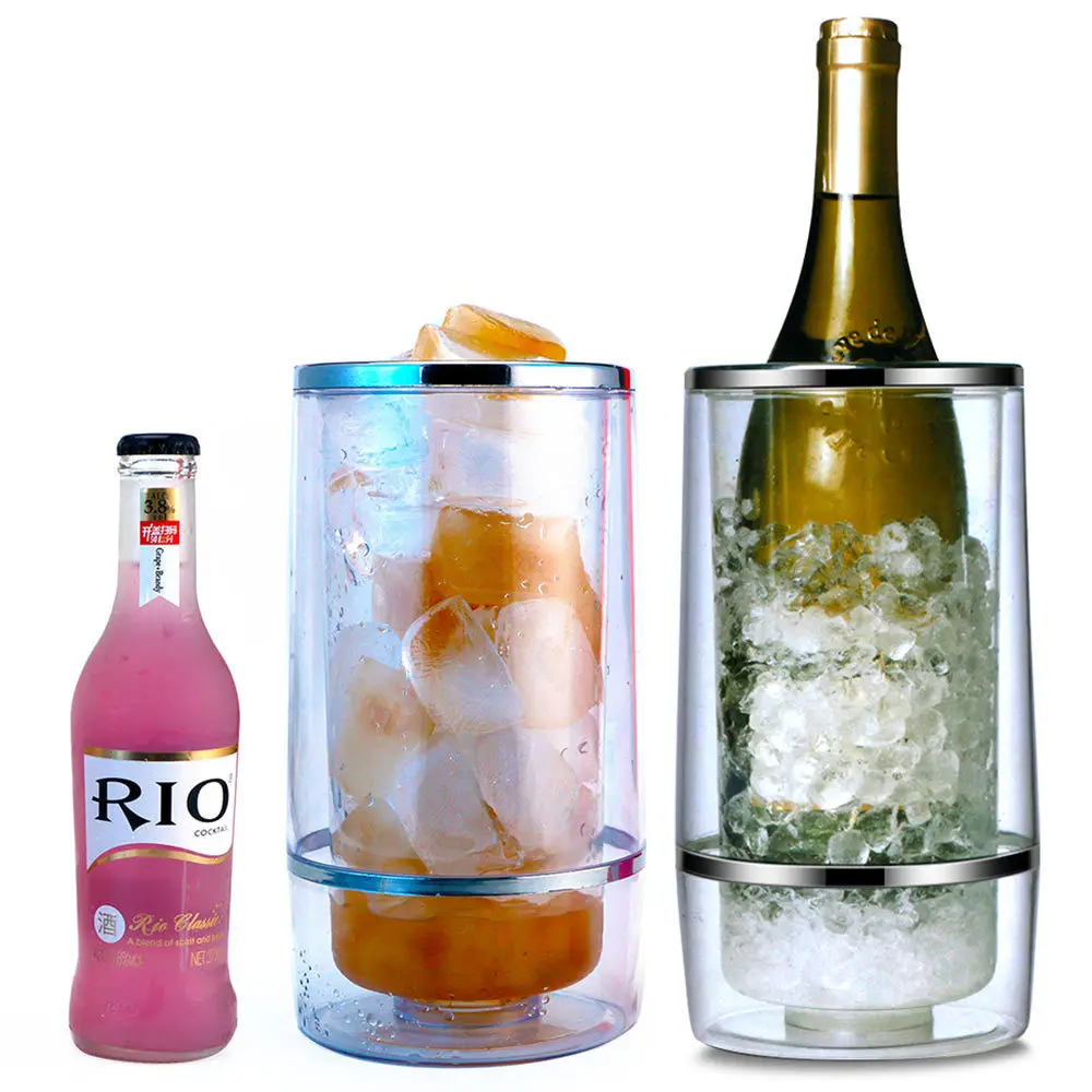Clear Plastic Double Wall Insulated Beer Whiskey Ice Bucket Wine Cooler ...