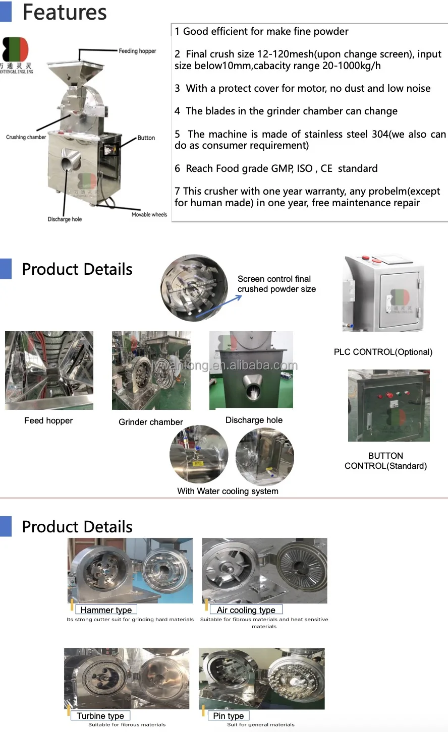 GY WF Stainless Steel Almond Animal Feed Grinder Chemical Pin Mill ...