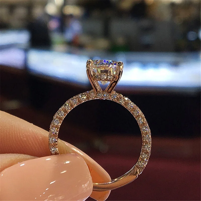 Hot Sale Shiny Engagement Ring Wedding Ring Bling Full Crystal Cubic ...