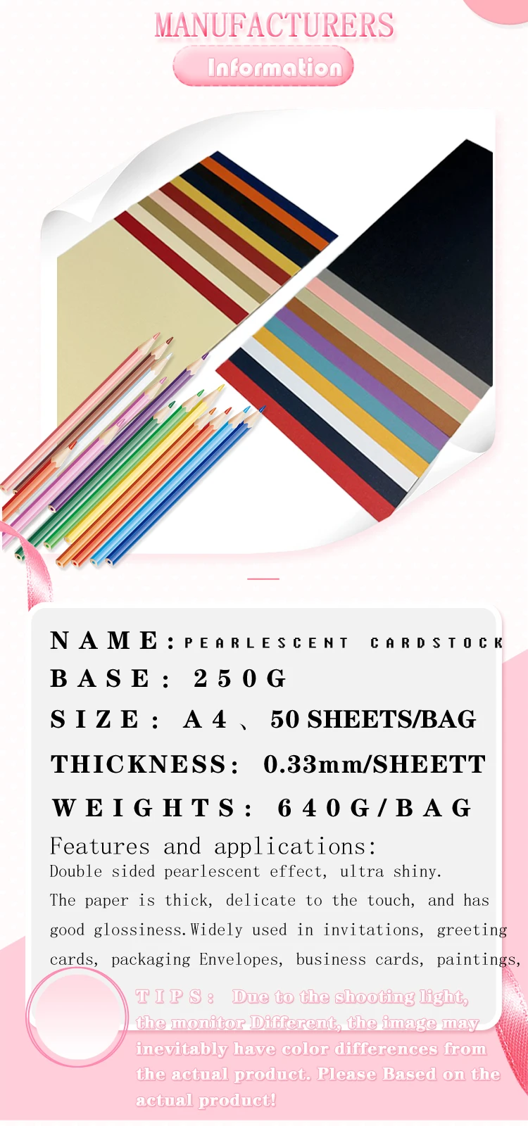 Wholesale High Quality Pearlescent Cardstock A4 250g Double-sized Pearl ...