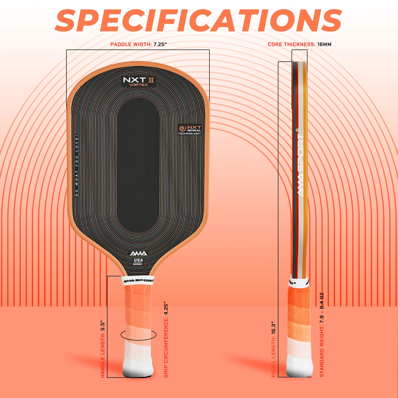 AMA SPORT NXT II VORTEX Powerful Carbon Fiber Paddle Racket NFC Smart ...