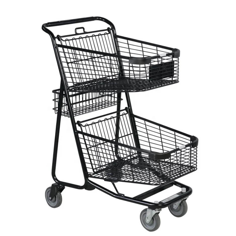 Custom Two Tier Shopping Cart For Supermarket - Buy Shopping Cart two ...