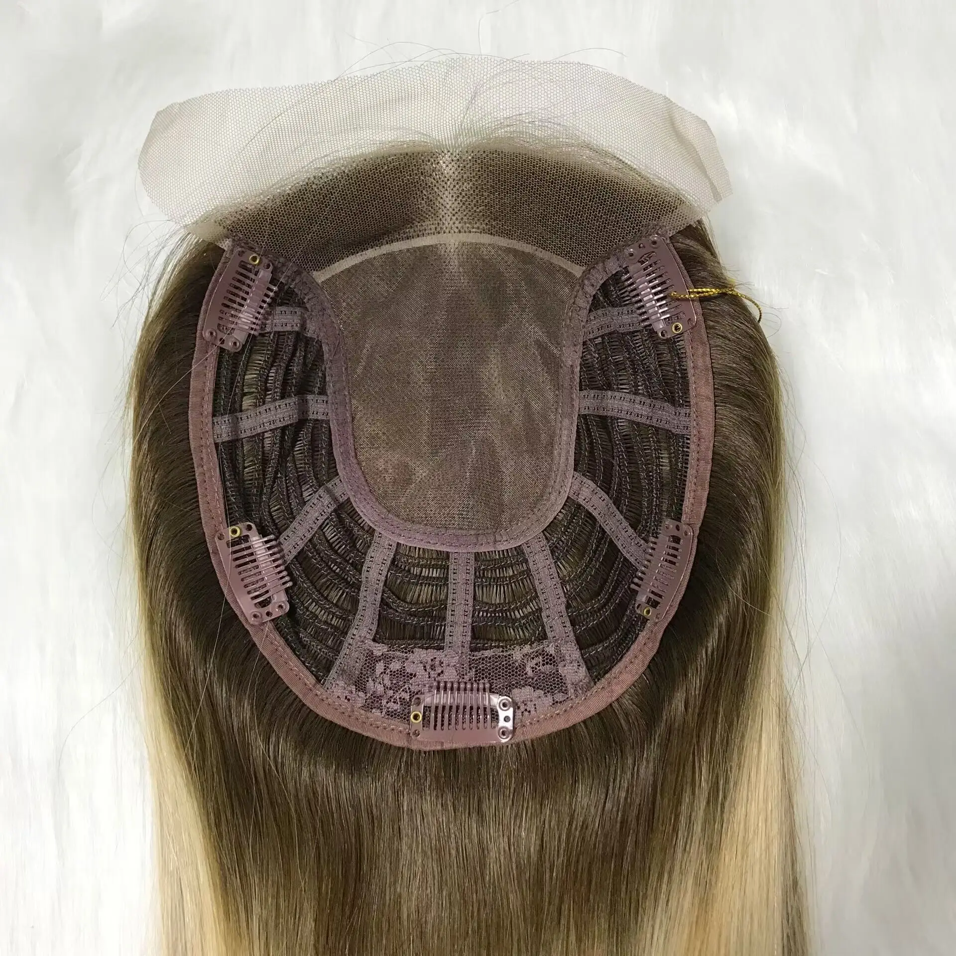 Natural Raw Chinese Jewish Fishnet Human Hair Toupee Women Topper Silk ...