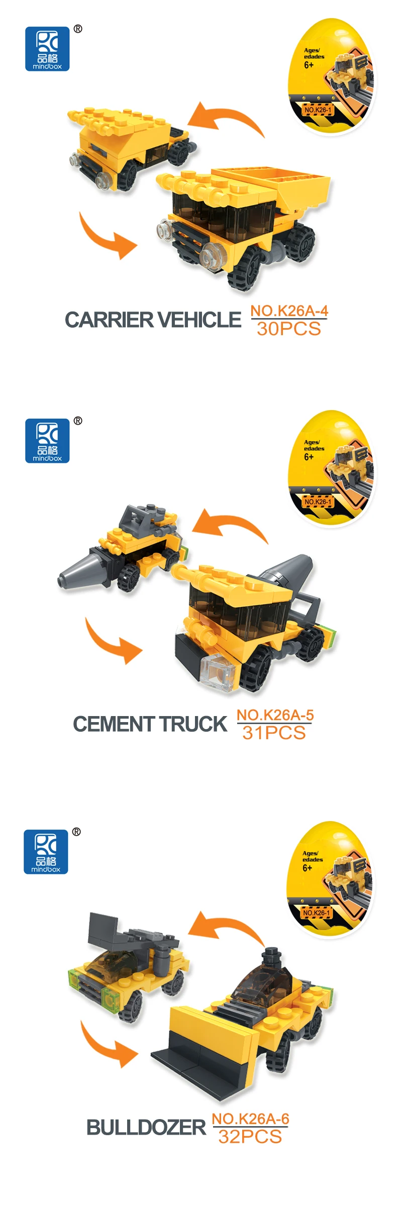 Mindbox K26a City Engineer Trucks Building Blocks Diy Kids Egg Capsule Educational Toys Roller ...