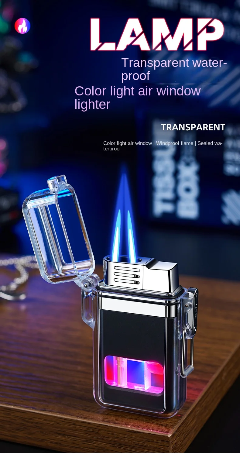 Transparent Case Waterproof Butane Gas Lighter Color Light Jet Flame ...