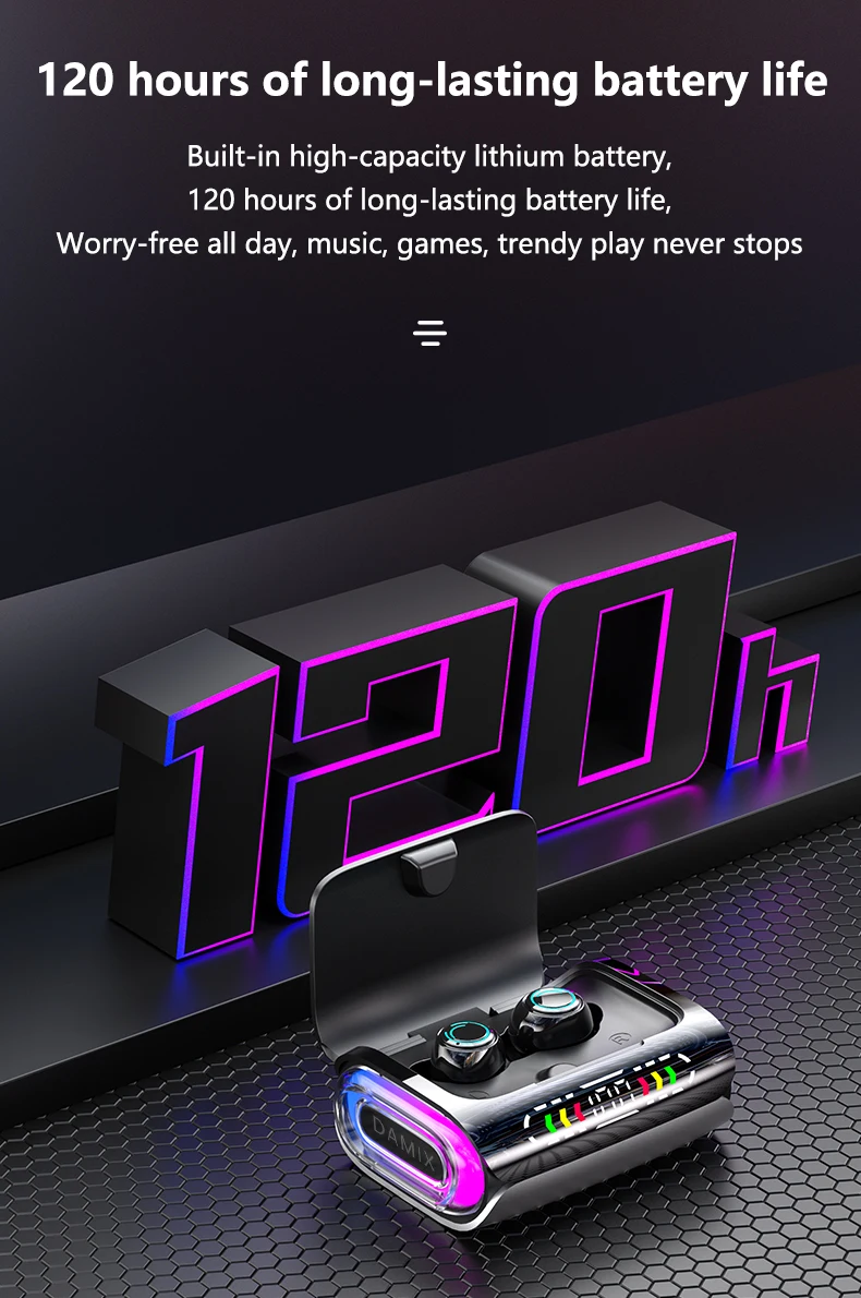 New Dx-01 Gaming Tws Breathing Light Earphone Wireless Bass Stereo Hd Call Touch Headset Low ...