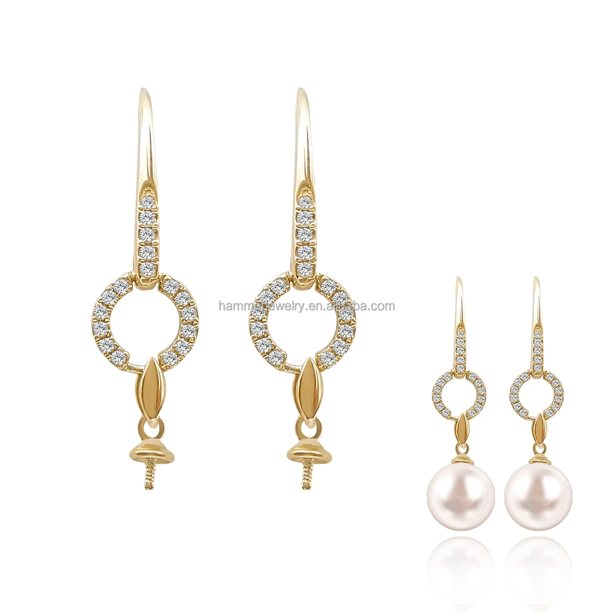 Luxury Pearl Earring Mountings - 14K Gold & Diamonds
