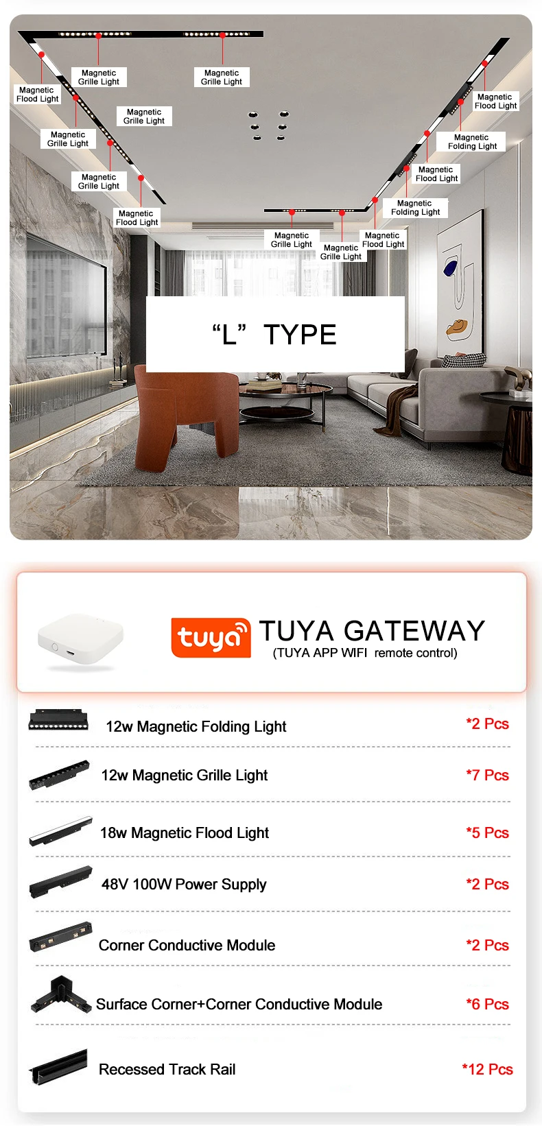 ERDU Tuya Wifi Smart Home Track Light Rail COB Spotlight