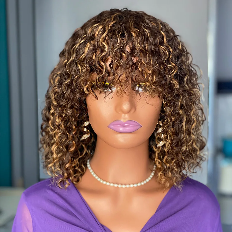 12 Inch Afro Wave Bob Wigs 200% Density Virgin Human Hair Wigs With ...