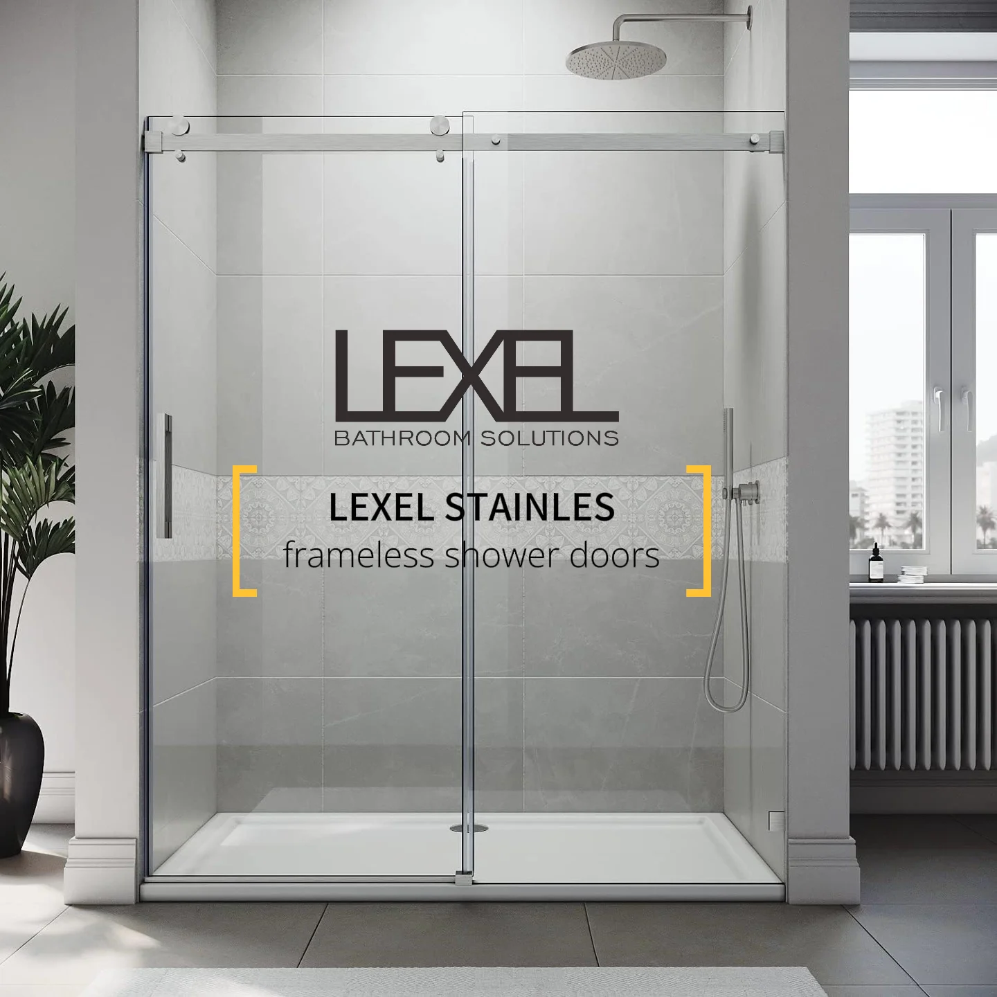 Lexel Modern Hotel Shower Door Noiseless Square Rail Frameless Double ...