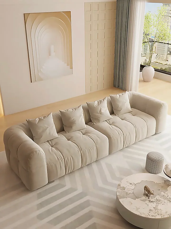 Modern Cream Style L Shaped Sofa Technology Velvet Modular Fabric Sofa ...