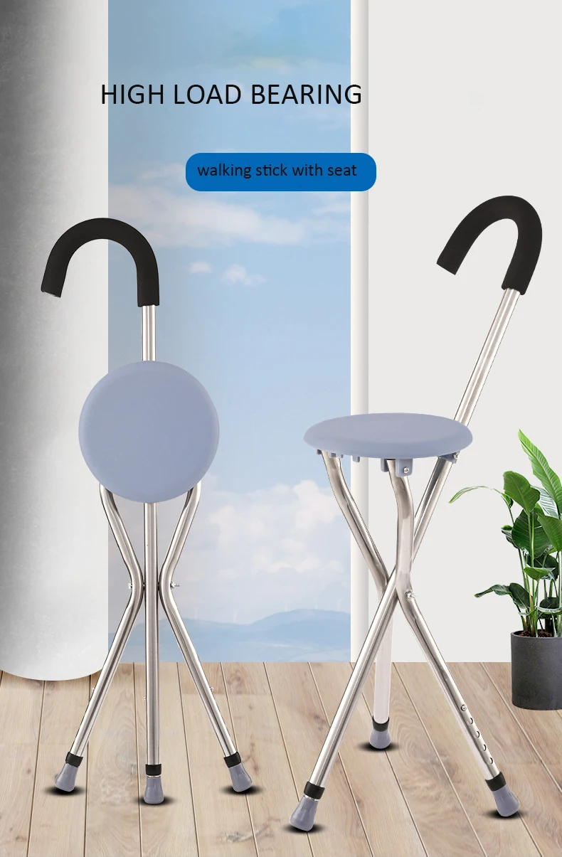 Foldable Walking Stick Chair 3 Legs Crutch for the Elderly Cane With ...