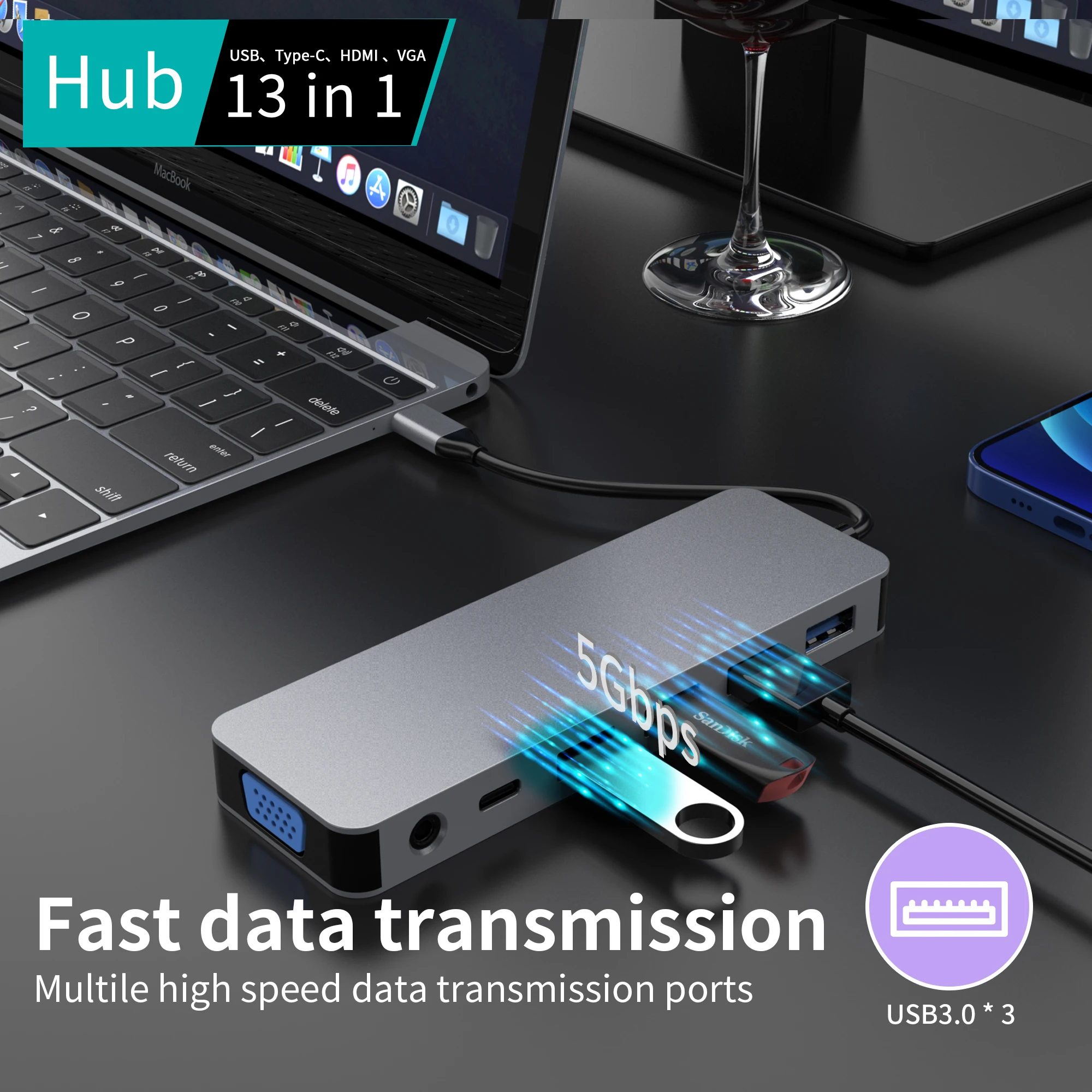 Halee 13 in 1 USB C Hubs Docking Station - Versatile & Durable