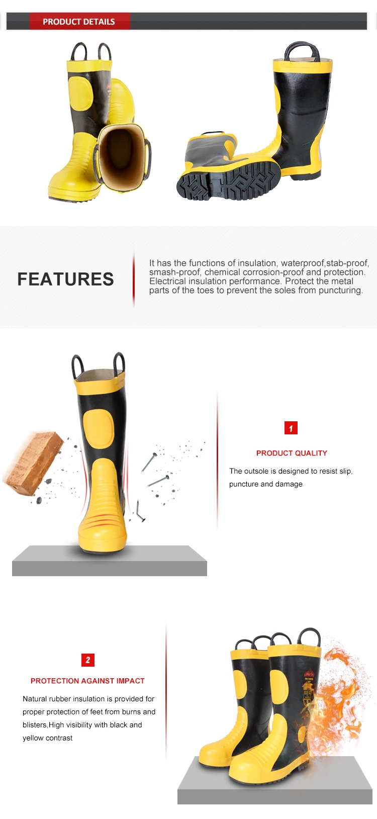 Fireman Safety Steel Toe Steel Midsole Rubber Boots Fire Fighter Shoes ...