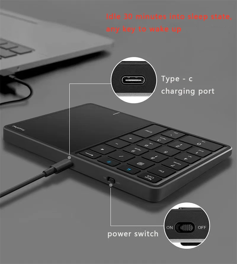 Rechargeable Wireless Numeric Keypad Keyboard 2.4G Aluminum 22-Key Number Pad With Touchpad for ...