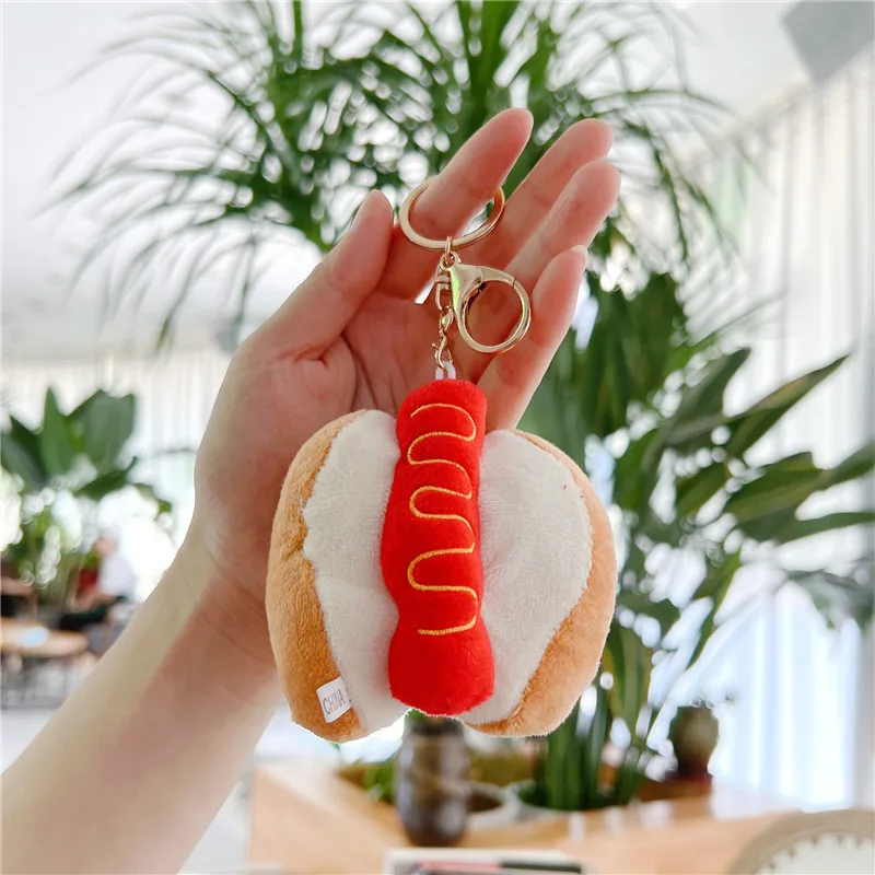 Kawaii Food Keychain Bread Hamburger Hot Dog French Fries Plush Doll ...