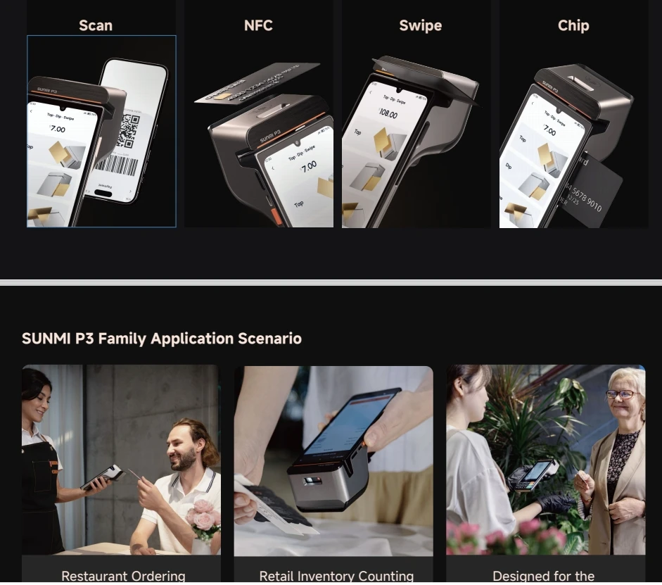 Sunmi P3 Android POS Terminal - NFC/QR/Credit Card Payment, Thermal ...