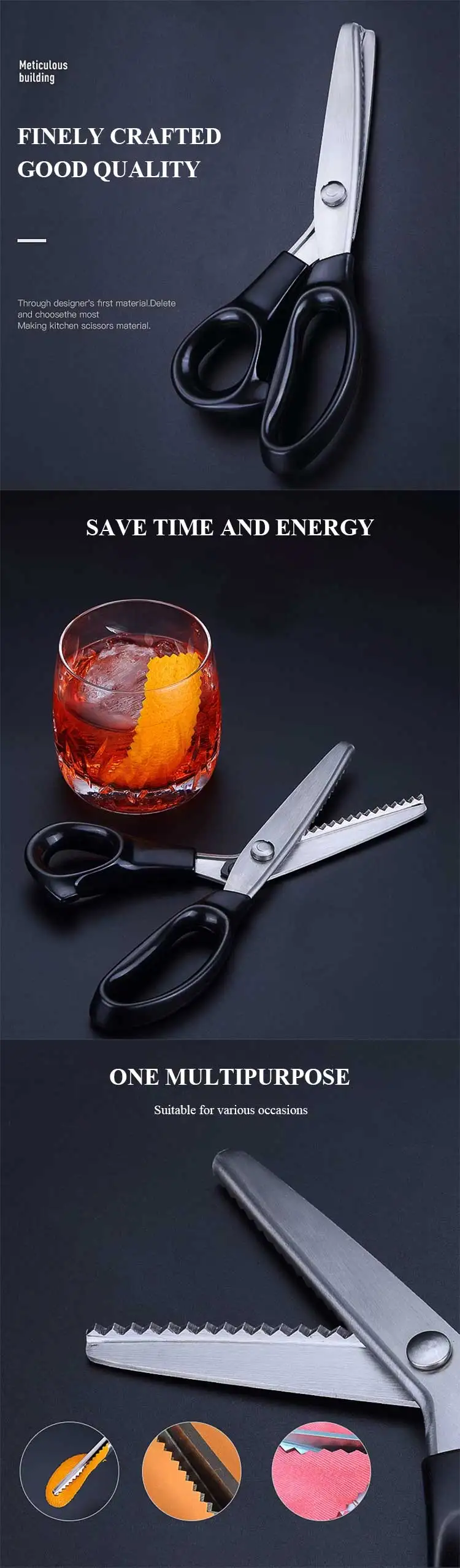 Japanese Stainless Steel Black Serrated Scissors Orange Peel Lemon Peel ...