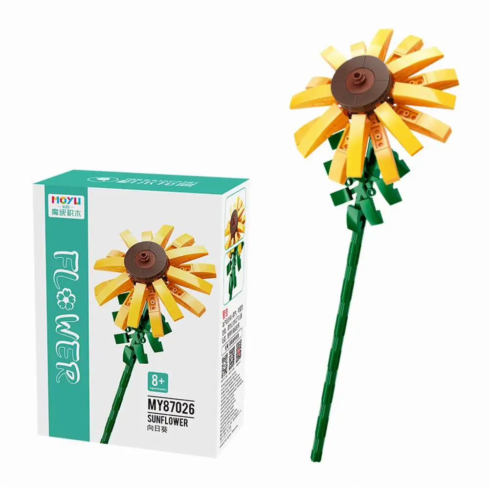 Golden Yellow Sunflower Blocks Mini Toy Gift Plastic Puzzle Building ...