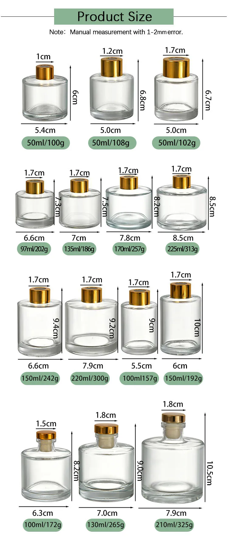 Luxury Classic Cylindrical Clear Reed Diffuser Bottle 50ml 100ml 150ml 210ml Glass with Screw ...