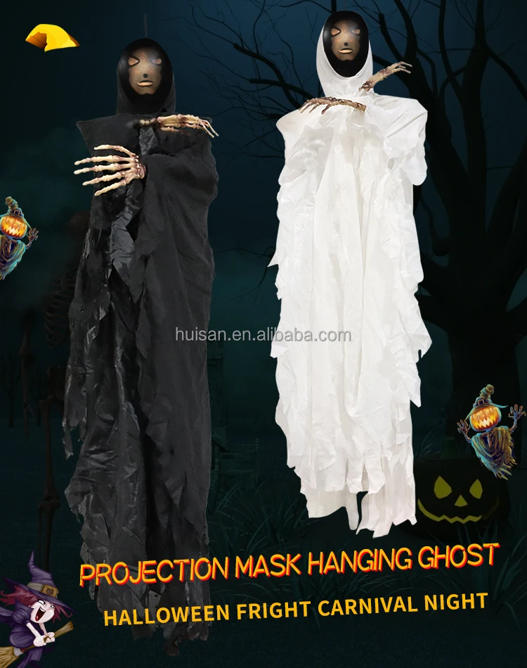 Black Color Haunted Animatronics Standing White Ghost Halloween ...