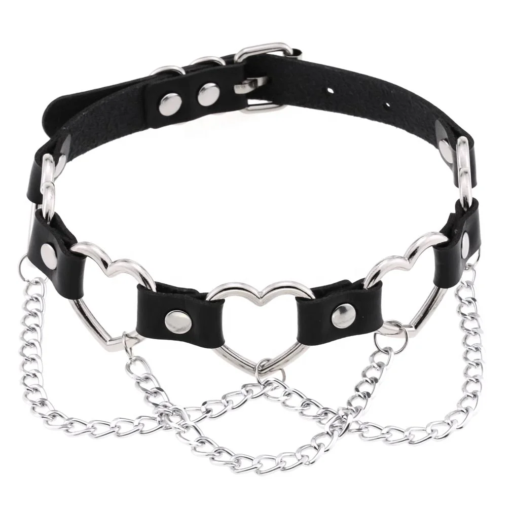 New Punk Heart Collar Chain Neck Personalized Leather Necklace Collar ...